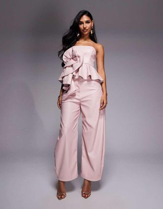 Asos Pantalon bouffant densemble en PU &agrave; volants - Rose