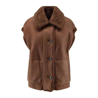 Brunello Cucinelli &Auml;rmellose Lammfellweste - - Jackets - Damen - Braun - M