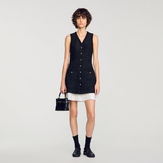 Sandro Kurzes zweifarbiges Tweedkleid