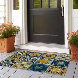 Generic Bleu Tapis Doux et Moelleux, Motifs g&eacute;om&eacute;triques Carreaux mosa&iuml;ques Tapis Design &agrave; Poil Ras Doux pour Salle &agrave; Manger Chambre Adulte et Ado 120 x 180 c