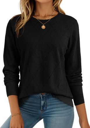 Dokotoo Pullover Damen Herbst Winter Wollmischung Rundhals Strickpullover Oberteile Langarm Warm Pulli Tops Casual Leichte Sweater Rautenmuster Weich Strickpu