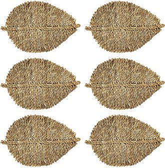 Butlers 6er Set Platzset Blatt Form 50 x 33 cm handgefertigt aus Seegras doppelseitig - Leaf - abwaschbares Tischset f&uuml;r den gedeckten Tisch | Platzdeckchen s
