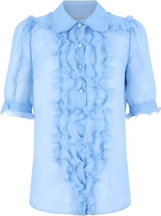 Dolce & Gabbana Femme, Blouses et Chemises, Bleu, Taille: 38 FR Ruffled Silk Blouse