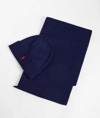 Polo Ralph Lauren ensemble &eacute;charpe et bonnet logo iconique en bleu marine