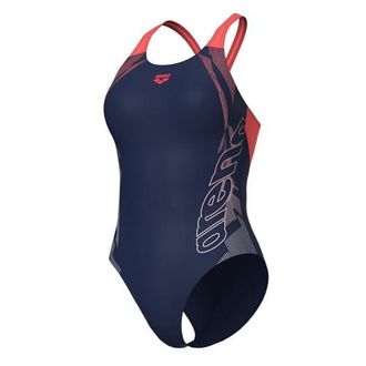 Arena Gleam Maillot de bain &agrave; dos en V pour femme en mat&eacute;riau Maxfit Eco r&eacute;sistant au chlore et &agrave; leau sal&eacute;e, bleu, 42