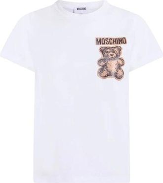 Moschino unisex, Tops, Blanc, Taille: XL T-shirt en jersey de coton avec Teddy Bear
