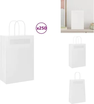 vidaXL Papiertragetaschen 250 Stk. mit Henkeln Wei&szlig; 21x11x31 cm - Papiertragetasche - Papiertragetaschen - Papiert&uuml;te - Kraftpapiert&uuml;te