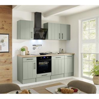 Respekta K&uuml;che K&uuml;chenzeile Landhaus Gr&uuml;n Anton 220 cm Induktion ohne K&uuml;hlschrank Respekta