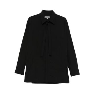 Yohji Yamamoto Homme, Chemises, Noir, Taille: M Chemise Noire à Col Cravate et Manches Longues