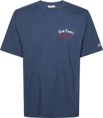 MC2 Saint Barth Homme, Tops, Bleu, Taille: XL T-shirt en coton avec petit imprim&eacute; Gin Tonic