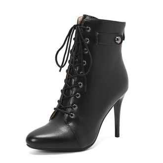 Generic Bottines &agrave; talons aiguilles pour femme - Bout pointu - Lacets - Soir&eacute;e - Mariage - Chaussures de danse, Noir, 37.5 EU