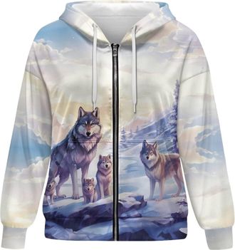 Showudesigns Jacken mit Rei&szlig;verschluss f&uuml;r Damen, &Uuml;bergr&ouml;&szlig;e, Hoodies und Sweatshirts, Herbstpullover, Fr&uuml;hlings-Tops, Cooler Wolf, XXL