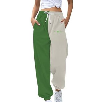 Generic Pantalon de surv&ecirc;tement &agrave; blocs de couleurs pour femme - Imprim&eacute; tr&egrave;fle - Cordon de serrage &agrave; la taille avec poches - Pantalon d&eacute;contract&eacute; et ample po