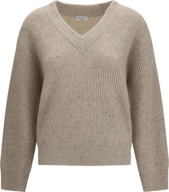 Brunello Cucinelli Kaschmir- und Mohair-Pullover mit V-Ausschnitt - - Knitwear - Herren - Beige - S