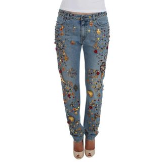 Dolce & Gabbana Crystal Roses Herzverzierte Jeans - - Jeans - Damen - Blau - 2XS