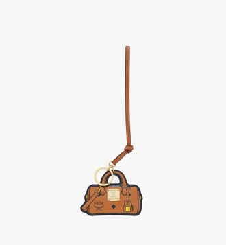 MCM 2D Ella Boston Taschenanh&auml;nger aus Leder mit Monogramm-Print