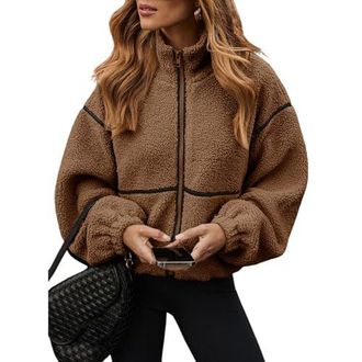 Generic Veste polaire sherpa surdimensionn&eacute;e &agrave; fermeture &eacute;clair pour femme - Manteaux dhiver en fausse fourrure - V&ecirc;tements dext&eacute;rieur chauds 2025, marron, XX