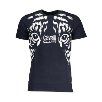 Cavalli Blaues Tiger Grafik Tee Kurzarm - - Tops - Herren - Blau - XL