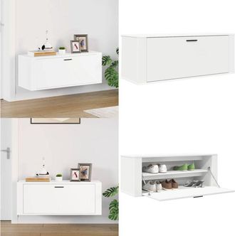 vidaXL Armoire &agrave; chaussures murale Blanc 100x35x38cm Bois ding&eacute;nierie - Armoire &agrave; Chaussures - &Eacute;tag&egrave;re Chaussure - Rangement Chaussures - Meubles Entr&eacute;e