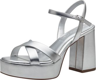 Tamaris Damen Sandalen mit Absatz Vegan Blockabsatz; SILVER/metallic; 37