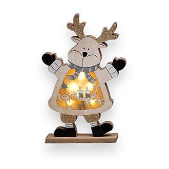 Shatchi LED Holz Weihnachten Weihnachtsmann Schneemann Rentier Xmas Home Indoor Tischdekoration Ornamente Mittelst&uuml;ck 27 cm Holz