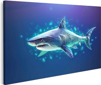 Islandburner Bild auf Leinwand Polygonaler Hai Kunstwerk Unterwasser Szene Bilder Wandbilder Poster