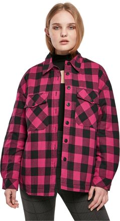 Urban Classics Damen Ladies Flanell Padded Overshirt wildviolet/Black, 5XL