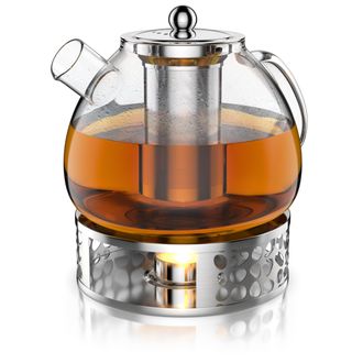 Arendo Glas Teekanne mit St&ouml;vchen - mit Sieb - 1500 ml - aus Borosilikatglas - mit Edelstahlsieb - feinmaschig - hitzebest&auml;ndig - Glasteekanne - f&uuml;r losen Te