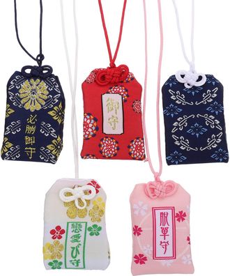 BESPORTBLE 5 St&uuml;cke Amulett Japanischer Gl&uuml;cksbringer Omamori Charme Auto Chinesischer Anh&auml;nger f&uuml;r Gesundheit Liebesverh&auml;ltnis Sieg Di&auml;tetiker Reichtum Segen Ta