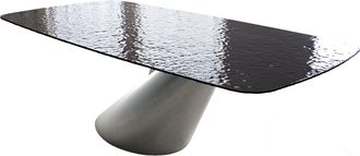 DELIFE Esszimmertisch Edge Boot Reliefglas Rauchschwarz 3D-Design 240x120 Cono Metallic Silber