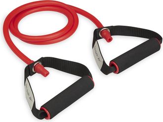 Reebok Resistance Tube (Mittlerer Widerstand, Rot) Ganzkörpertraining, Aufwärmen & Krafttraining Widerstandsbänder mit Griffen, rutschfeste Stretchbänder für