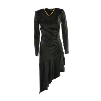 Elisabetta Franchi Schwarzes Satinkleid mit goldenem Accessoire - - Dresses - Damen - Schwarzk - XS