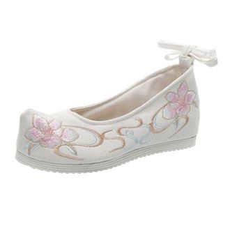 Yardwe Chaussures Brod&eacute;es Hanfu Traditionnelles en Soie Femme, Semelle &Eacute;paisse Antid&eacute;rapante, Blanc Taille 40, Style R&eacute;tro Chinois, Adapt&eacute;es pour Danse Et Sp
