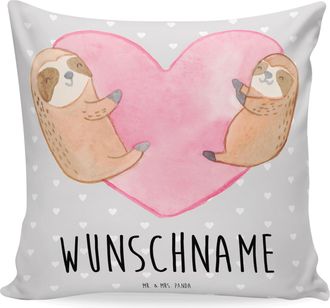 Mr. & Mrs. Panda Kopfkissen Faultiere Herz - Personalisierte Geschenke, Geschenk f&uuml;r Frauen, Partner, Mitbringsel, Hochzeitstag, Wunschname, Kissen, Personalisiert, Be