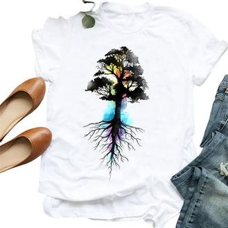 Keephen Bohemian Plume Papillon Impression 3D Femmes T-Shirt Casual &Eacute;t&eacute; Boho Tops Col Rond L&acirc;che Manches Courtes Blouses Tunique