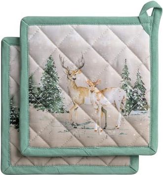 Maison d'Hermine Deer in The Woods Lot de 2 maniques 100% Coton pour Barbecue, Cuisiner, Cuisson, Micro-Ondes, Griller, Thanksgiving/No&euml;l (20cm x 20cm)