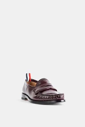 Thom Browne Womens Penny Varsity Burgundy Patent Leather Loafers Red