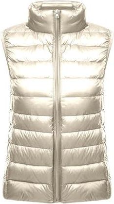 Generic 2026 Vestes l&eacute;g&egrave;res en duvet pour femme - Veste dhiver chaude sans manches matelass&eacute;e avec coupe ajust&eacute;e et design court, beige, 4XL