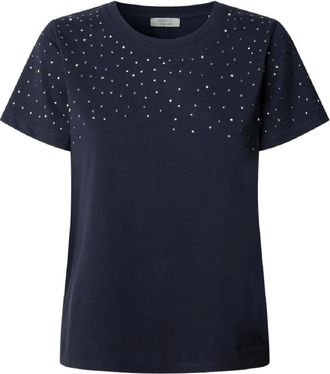 Pepe Jeans London Femme, Tops, Bleu, Taille: 38 FR T-shirt bleu marine avec des détails scintillants