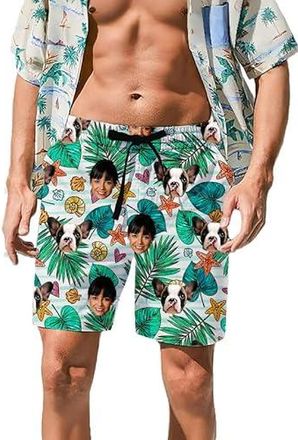 Generic Short de Bain Homme Personnalisable Slip de Bain Amusant avec Photo de Visage S&eacute;chage Rapide Maillot Piscine Grande Taille hawa&iuml;enne Boxer Bain Person