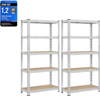 Songmics Schwerlastregal, 2er Set, Kellerregal, 40 x 90 x 180 cm, bis 875 kg belastbar, einfache Montage, Lagerregal, verstellbare Ablagen, Lagerregal, silbern