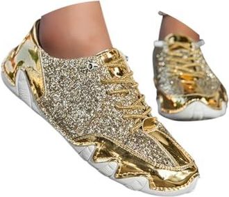 Minetom Baskets Brillantes Femme Homme avec Strass Et Paillettes M&eacute;talliques Chaussures De Course L&eacute;g&egrave;res A Or 40 EU