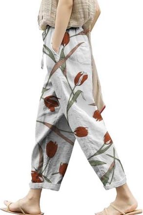 Generic Pantalon de randonn&eacute;e pour femme, d&eacute;contract&eacute;, &eacute;lastique, long, lin, loisirs, jambe droite, Or rose., 5XL