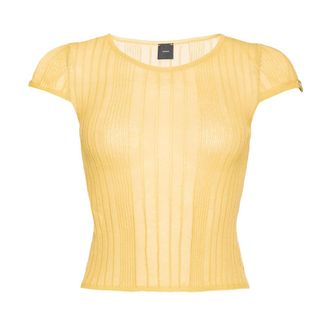 Pinko Gelbes Strick T-Shirt L&auml;ssiger Stil - - Tops - Damen - Gelb - L