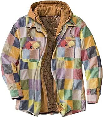 Missmao Homme Casual Hooded Checked DHiver Chaud Polaire Chemise Veste Veste à Capuche Sweats Épaisse Manches Longues à Carreaux Bouton Hoodies Chemise de Bûc