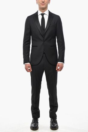 Corneliani CC COLLECTION 3-teiliger Anzug aus Jacquardwolle mit Satinrevers Corneliani