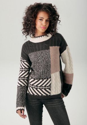 Aniston Strickpullover im farbharmonischem Patch-Dessin