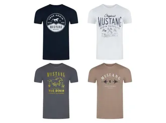 Mustang Jeans T-Shirt Herren Printshirt 4er Pack Set Regular Fit (Vorteilspack, 4-tlg) Kurzarm Sommer Tee Shirt mit Rundhalsausschnitt aus 100% Baumwolle