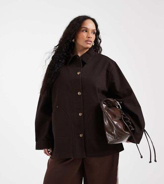 Asos Curve ASOS DESIGN Curve - Blouson Harrington oversize en coton - Chocolat-Brown