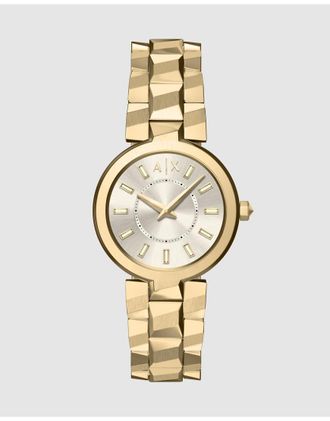 A|X Armani Exchange Audora montre en acier inoxydable dor&eacute; &agrave; deux aiguilles